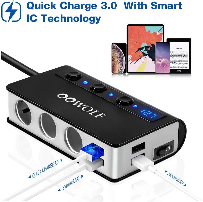 PFP4P OOWOLF Quick Charge 3.0 Cigarette Lighter Adapter,180W 12V/24V 3 ...