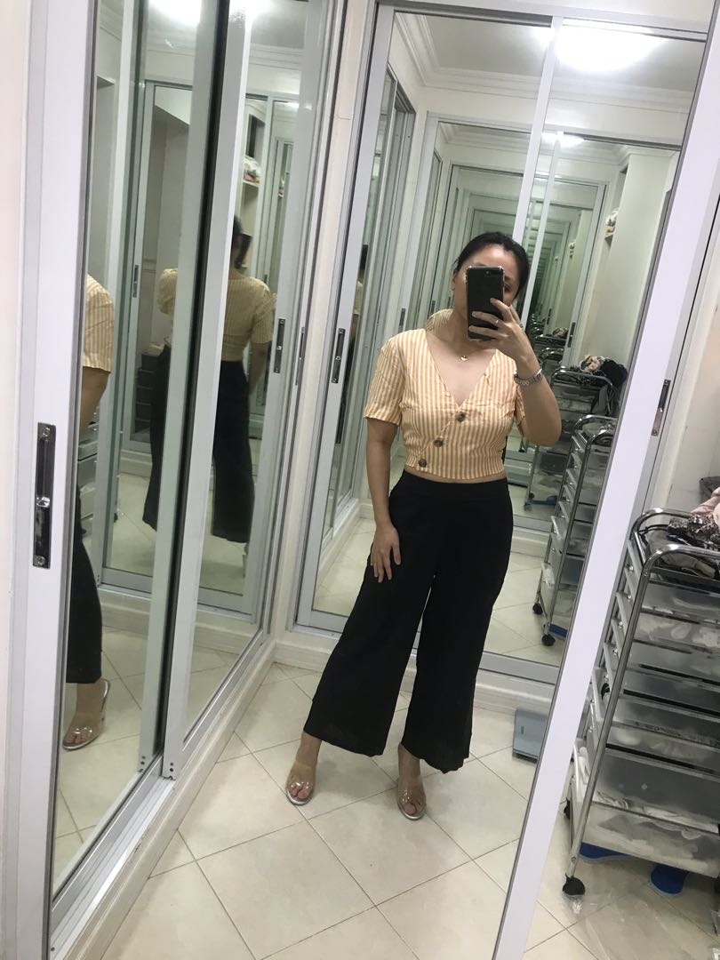 Supre Linen Blend Wide Crop Leg Pants in Black, Women's Fashion ...