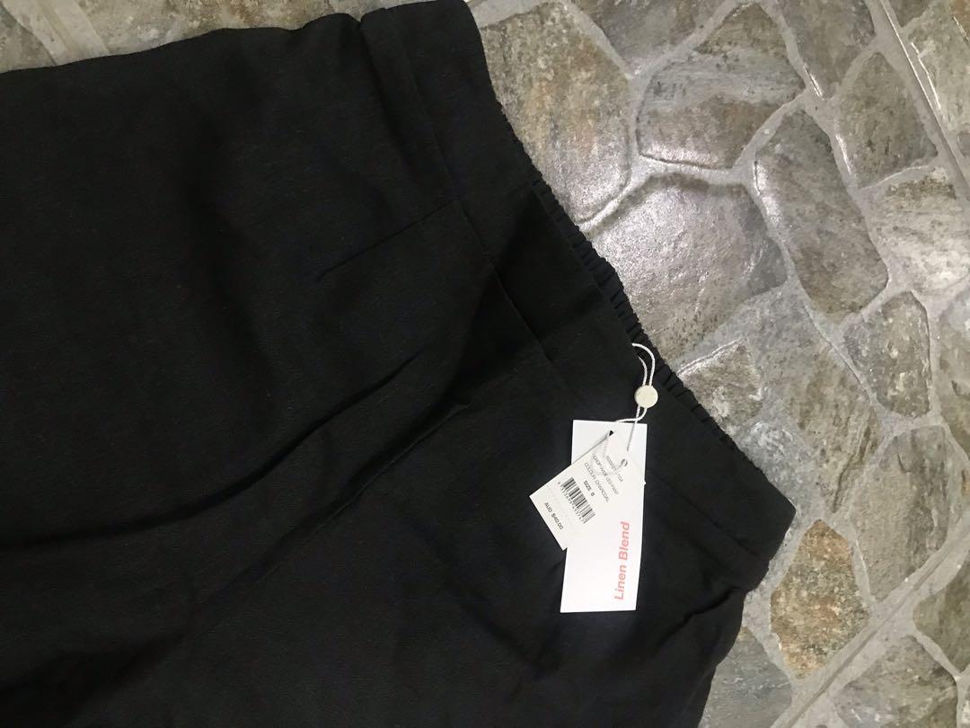 Supre Linen Blend Wide Crop Leg Pants in Black, Women's Fashion ...