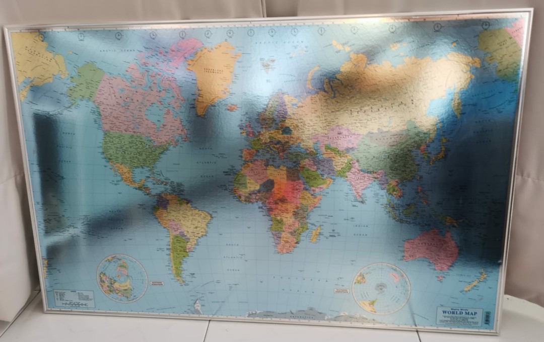 World map with frame and backing, Furniture & Home Living, Home Decor ...