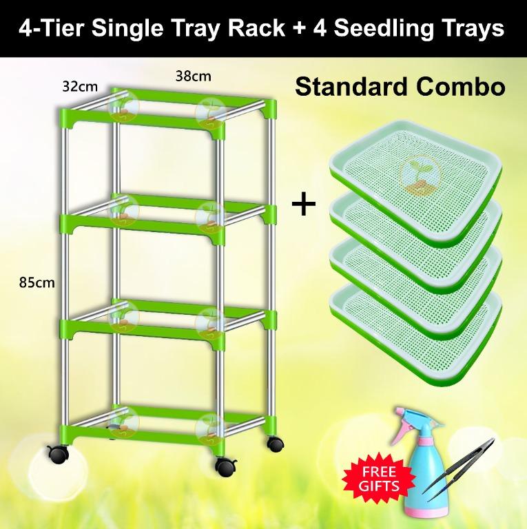 4-Tier Sprouter Tray Rack | Sprout Seedling Tray Shelving Display Stand ...