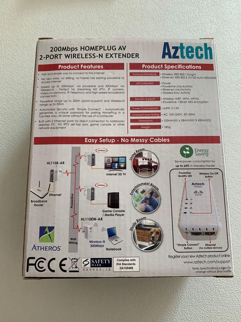 Aztech Powerline + Wireless Extender, Electronics, Others on Carousell