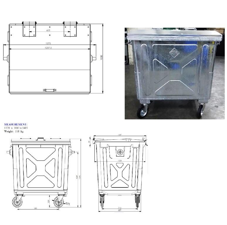 Steel / Metal bin 4 wheels Heavy duty waste bins 700L / 1100L ...