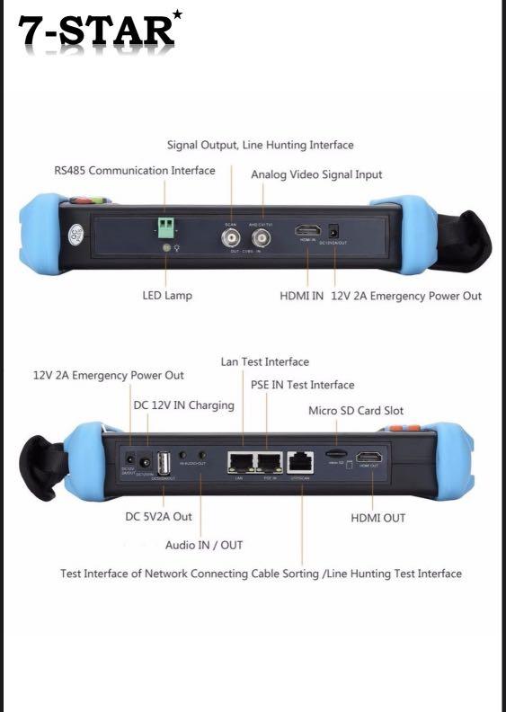 All in One CCTV Tester-IP & Analog Camera Tester with 7”inch IPS Touch ...