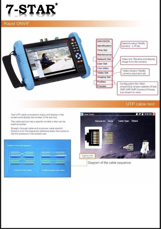 All in One CCTV Tester-IP & Analog Camera Tester with 7”inch IPS Touch ...