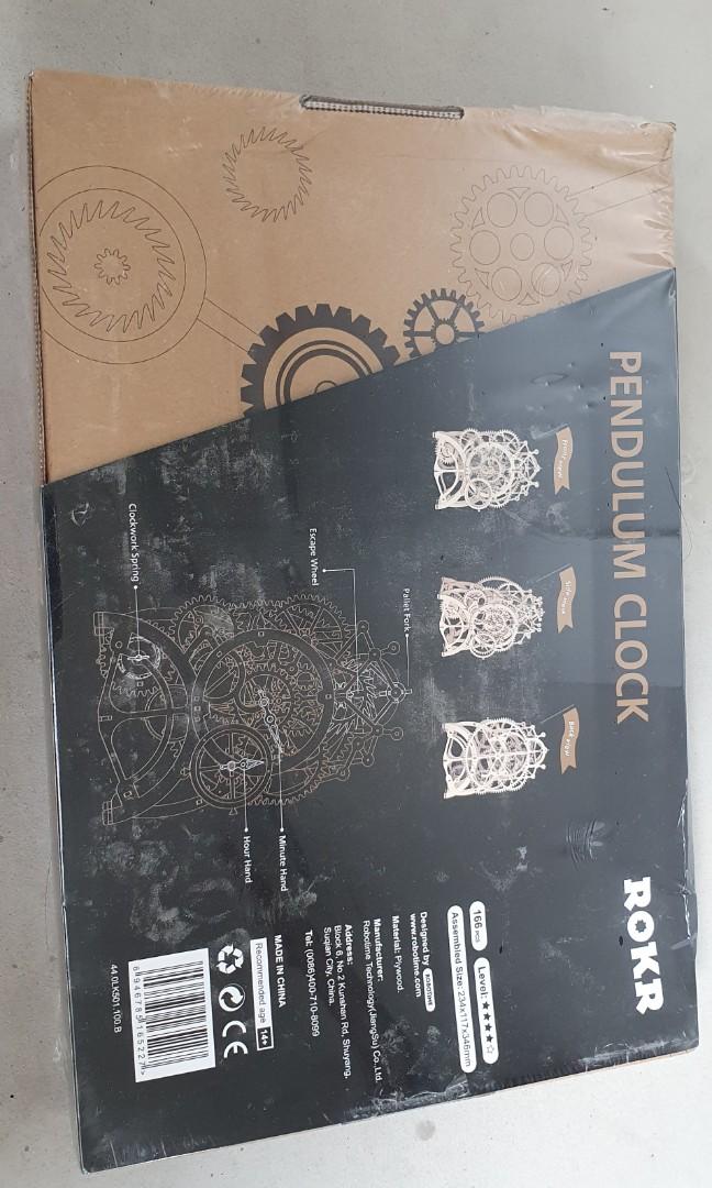 Robotime ROKR DIY 3D Wooden Puzzle Mechanical Gear Drive Pendulum Clock ...