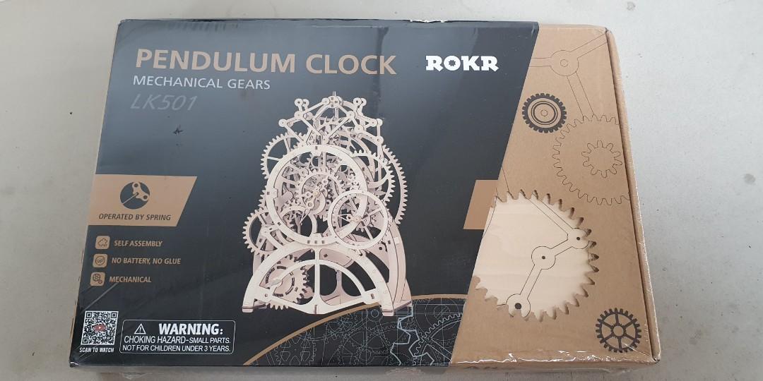 Robotime ROKR DIY 3D Wooden Puzzle Mechanical Gear Drive Pendulum Clock ...