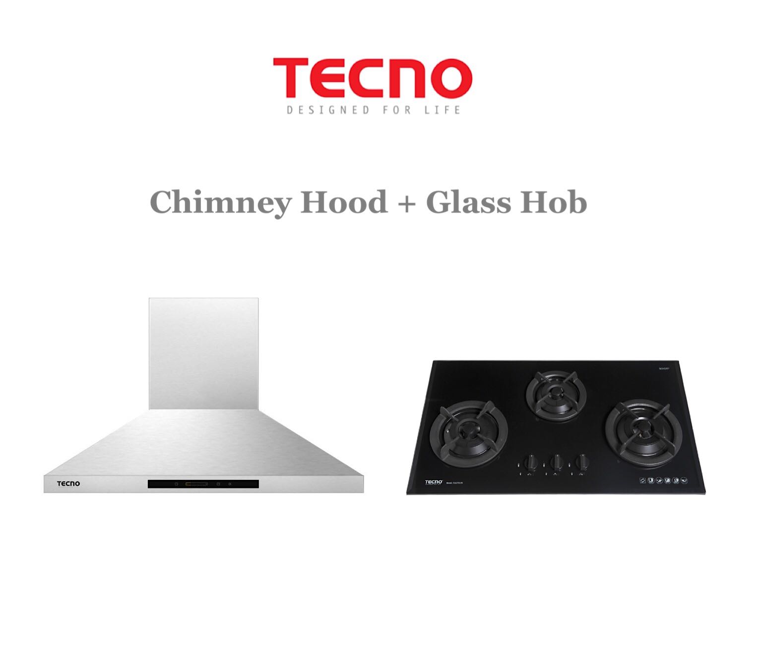 Tecno Chimney Hood KA2038 + T333TGSV Glass Hob Package Offer, TV & Home ...
