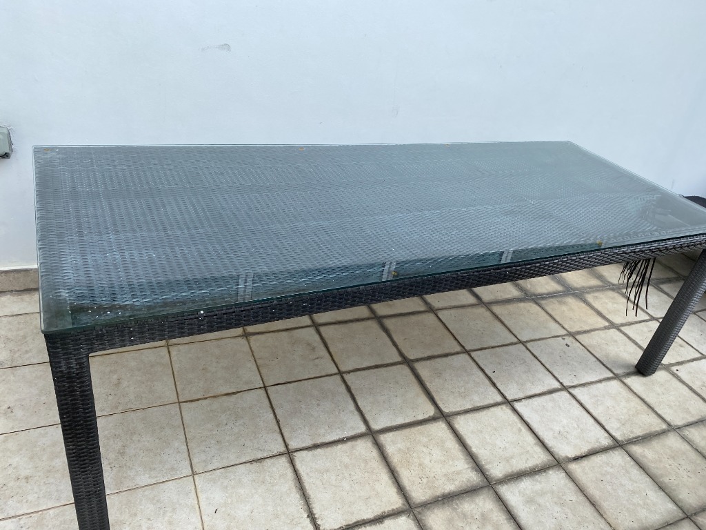 Outdoor long table with glass top, Furniture & Home Living, Furniture ...