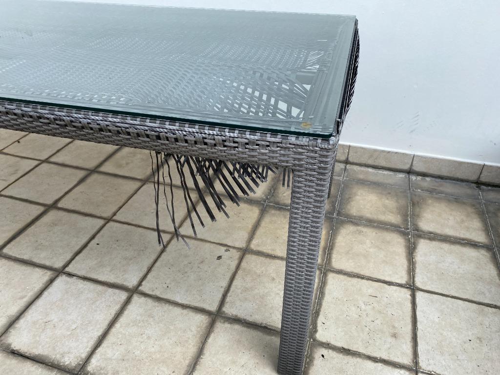 Outdoor long table with glass top, Furniture & Home Living, Furniture ...