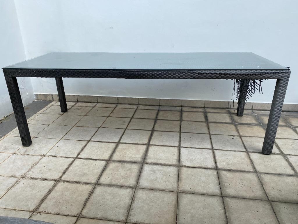 Outdoor long table with glass top, Furniture & Home Living, Furniture ...