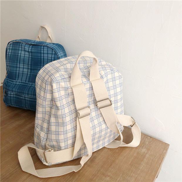 PO | blue & white checkered mini backpack, Women's Fashion, Bags ...