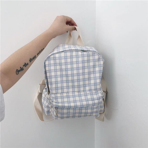 PO | blue & white checkered mini backpack, Women's Fashion, Bags ...