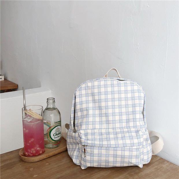 PO | blue & white checkered mini backpack, Women's Fashion, Bags ...