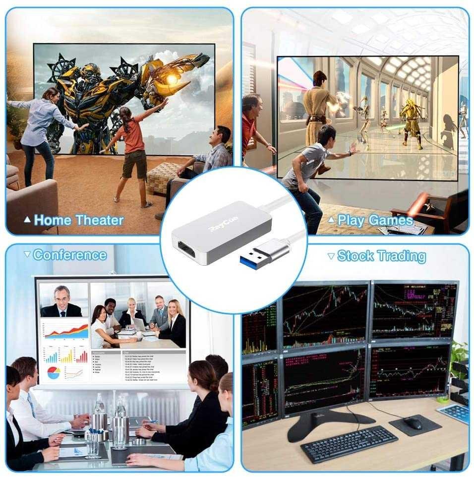 RayCue USB to HDMI Adapter, HD 1080P Video Audio Output, USB 3.0 to ...