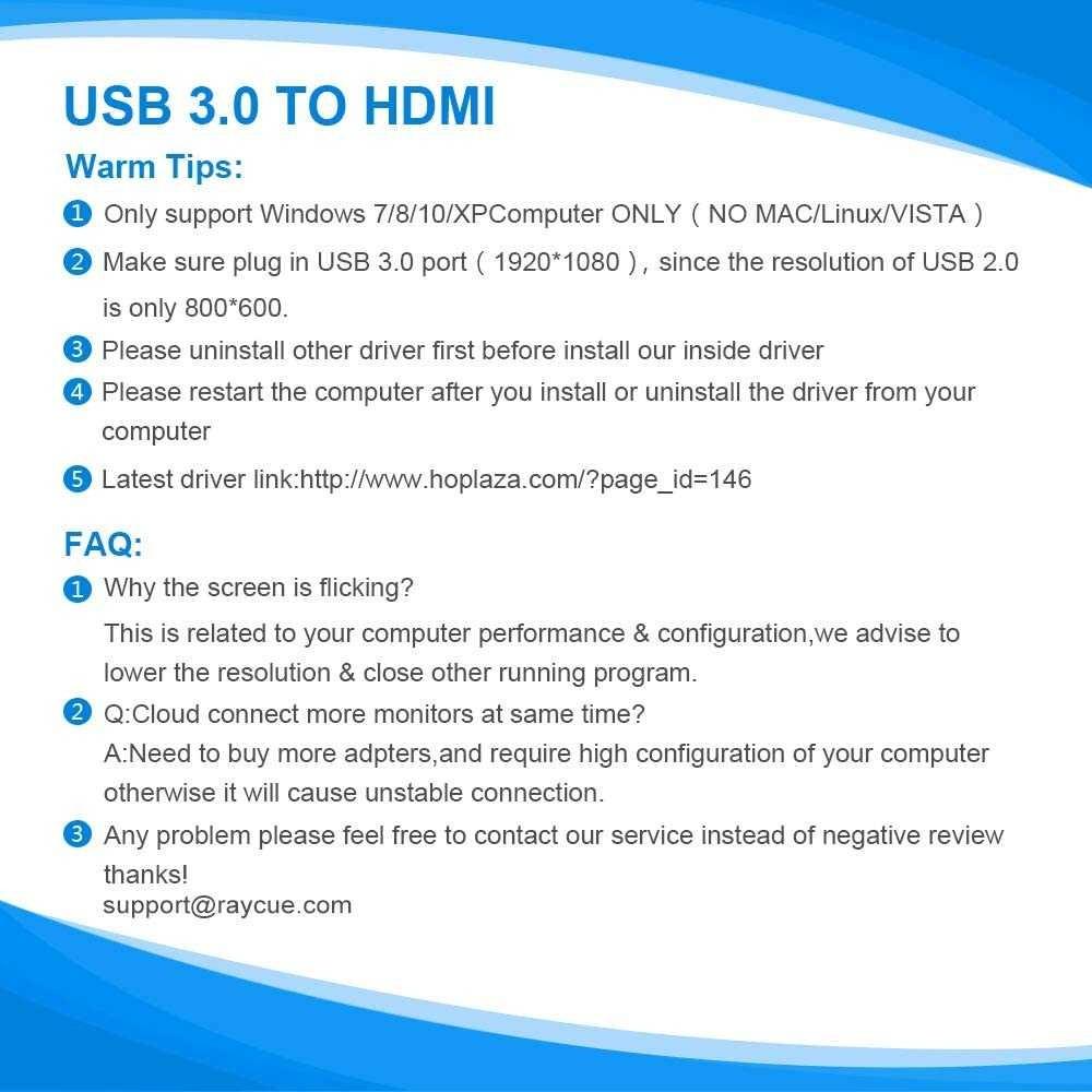 RayCue USB to HDMI Adapter, HD 1080P Video Audio Output, USB 3.0 to ...