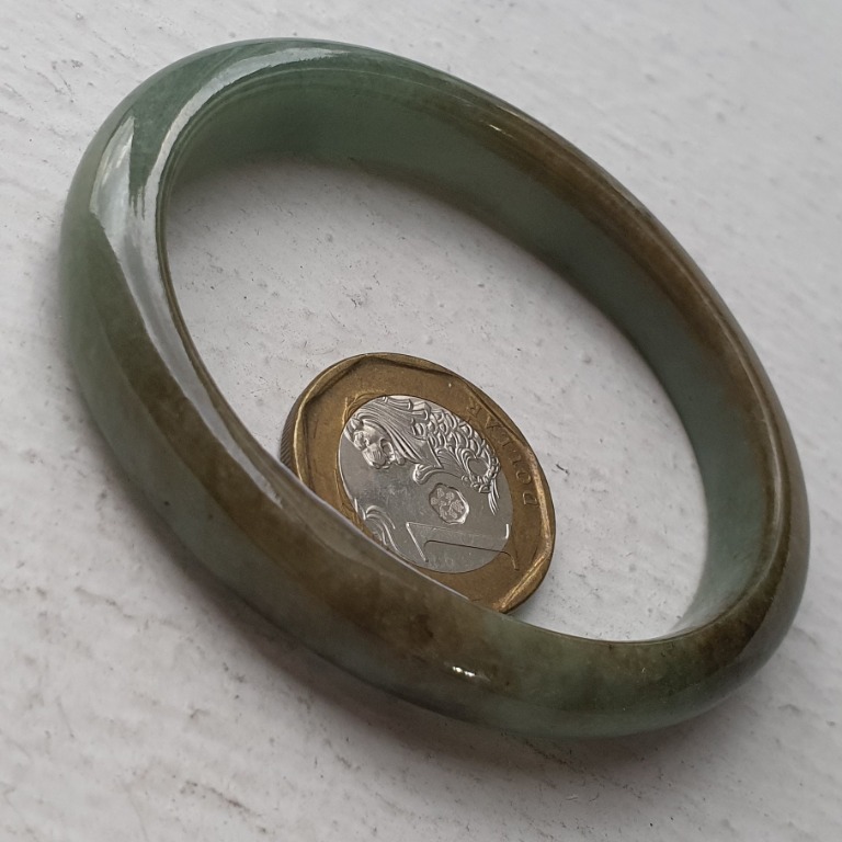 54mm Certified Type A Jadeite Oval Bangle Blue Water Yellow Jade, Women ...