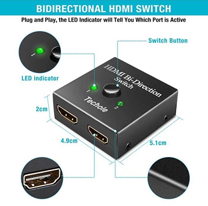 Bidirectional HDMI Splitter 1 In 2 Out /2 Input 1 Output, Electronics, Others on Carousell