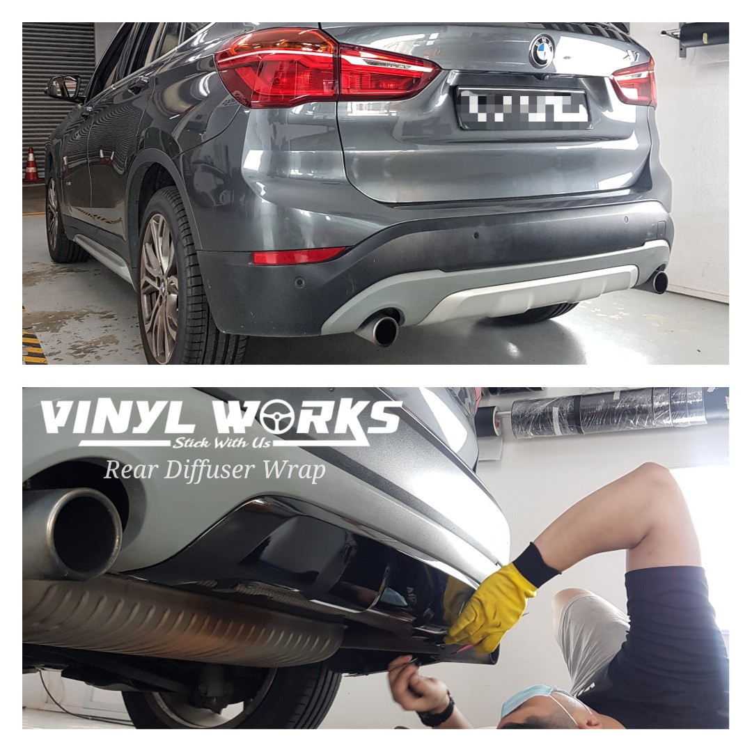 BMW X1 Rear Diffuser Wrap - Gloss Black Vinyl Sticker, Car Accessories ...