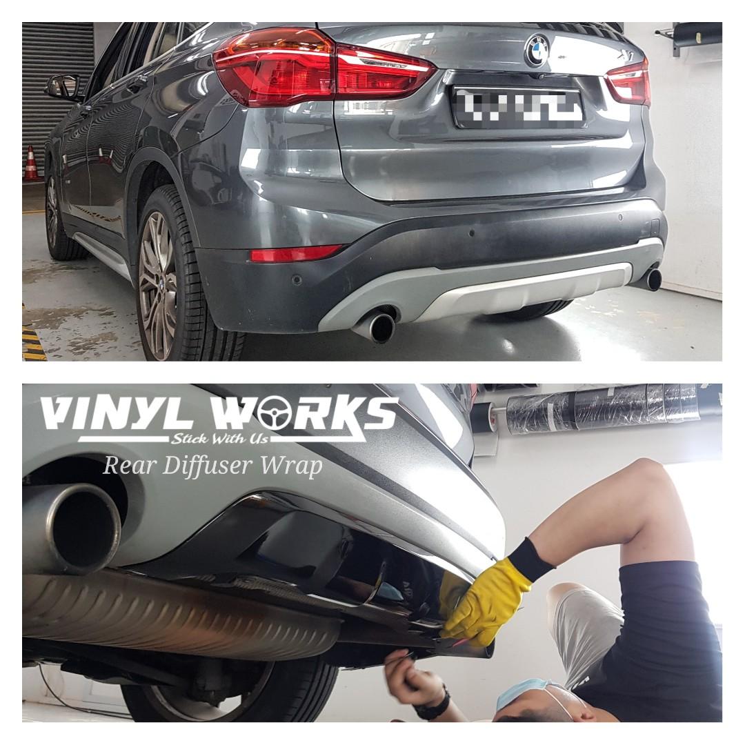 BMW X1 Rear Diffuser Wrap - Gloss Black Vinyl Sticker, Car Accessories ...
