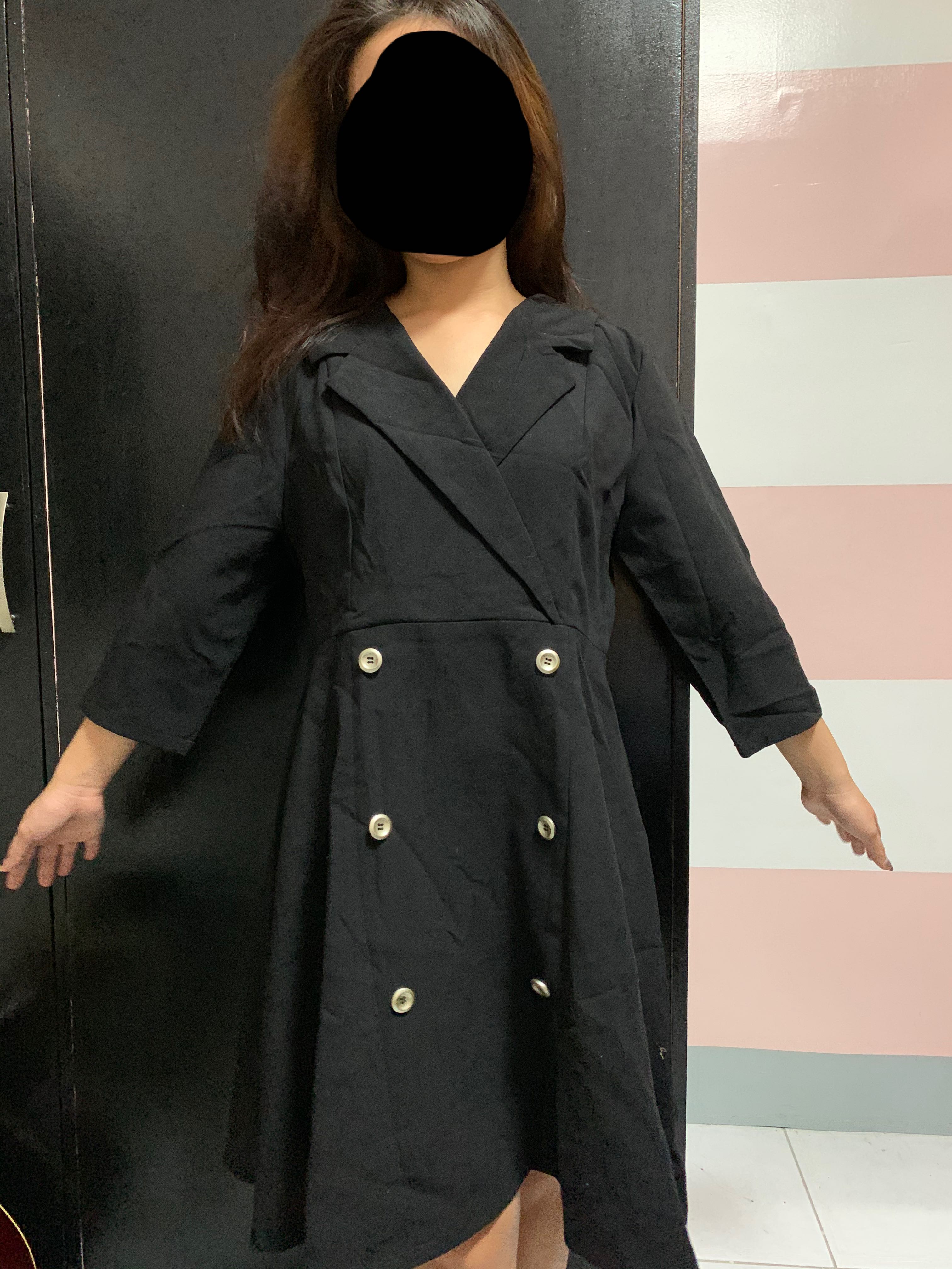 Korean Black Overlapping Dress, Women's Fashion, Dresses & Sets ...