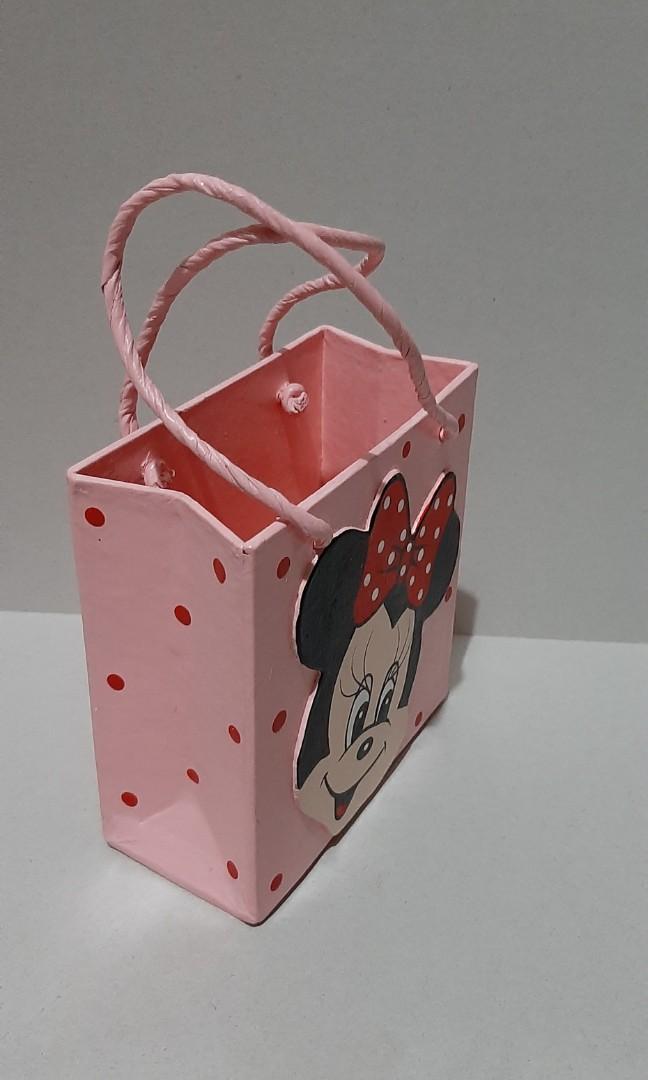 Minnie Mouse Pink Paper Mache Holder Bag Collectible Display ...