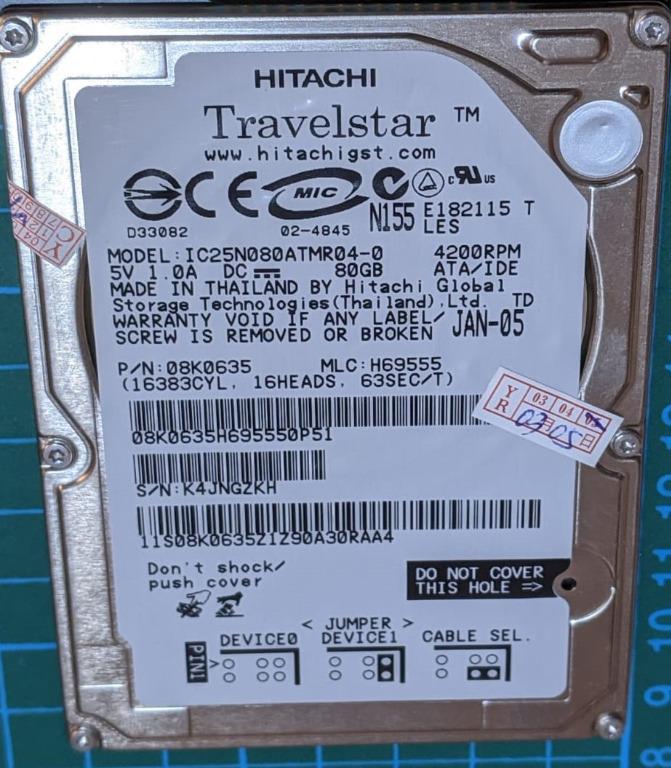 Hitachi Travelstar 80GB 2.5-inch 2.5" 40-pin IDE laptop hard disk drive ...