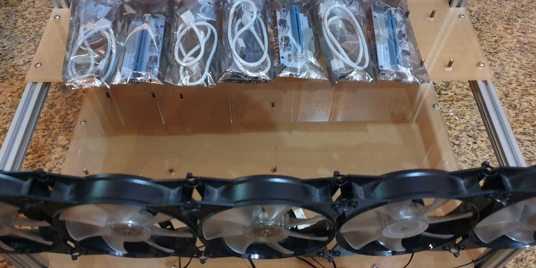 Mining Rack, Risers, Blue Leds Fans, On/Off switch & Dell monitor ...