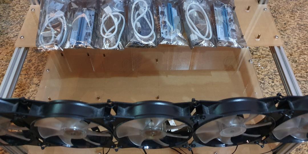 Mining Rack, Risers, Blue Leds Fans, On/Off switch & Dell monitor ...