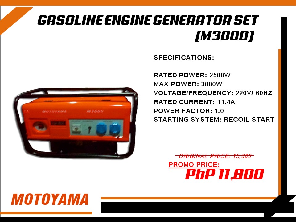 MOTOYAMA Gasoline Engine Generator Set 3.0kw (M3000), Commercial ...