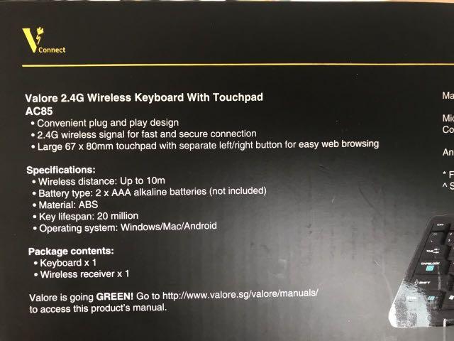 VALORE wireless keyboard with touchpad, Computers & Tech, Parts & Accessories, Computer Keyboard ...