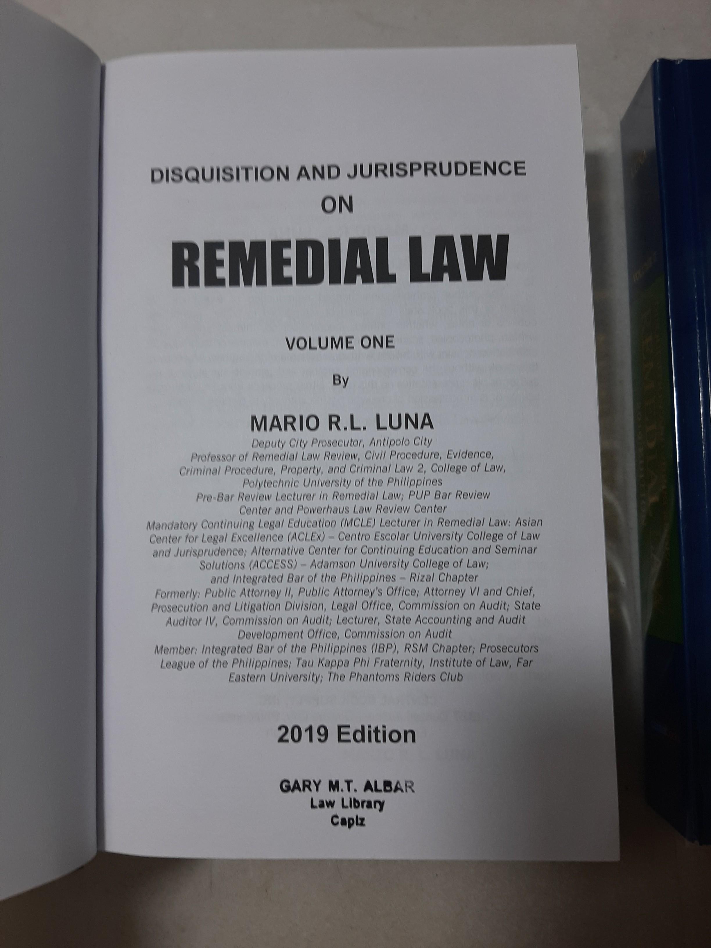 Law book: Remedial Law by Mario Luna, Vols, 1&2, Hobbies & Toys, Books ...