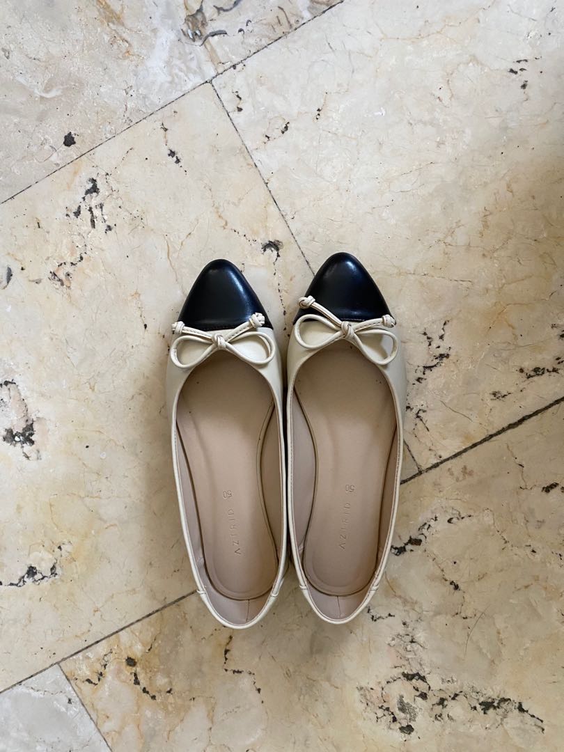 Aztrid Black and White Cap Toe Ballet Flats, Women's Fashion, Footwear ...