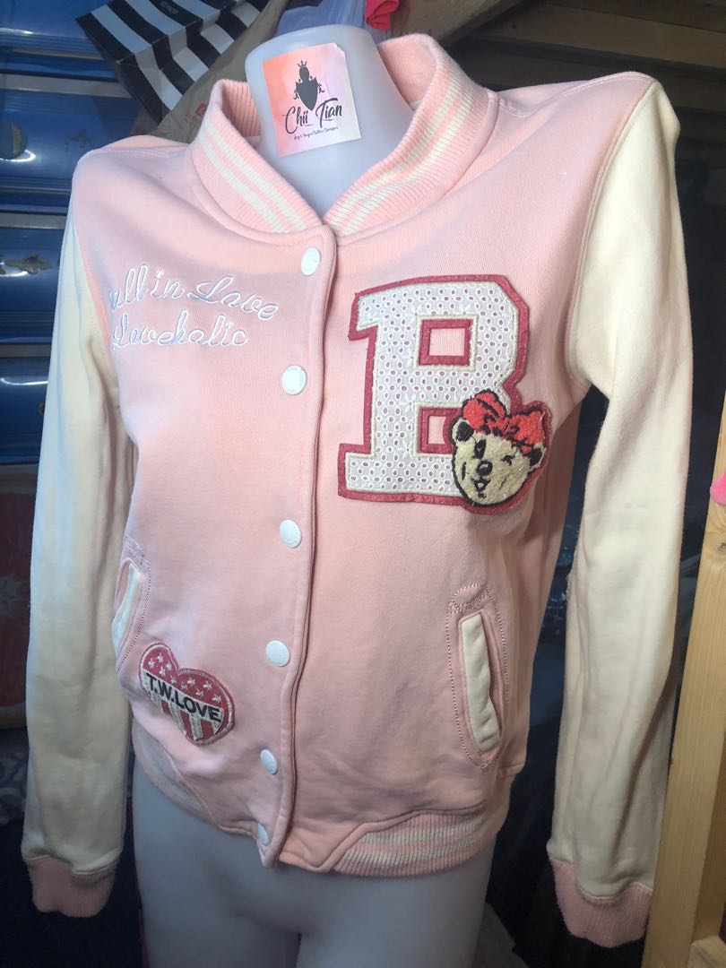 Cute Varsity Jacket Pink, Women's Fashion, Coats, Jackets and Outerwear ...