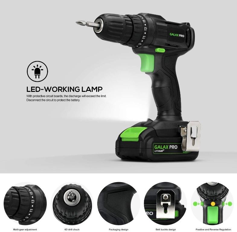GALAX PRO 20V Cordless Drill with Work Light, Furniture & Home Living ...