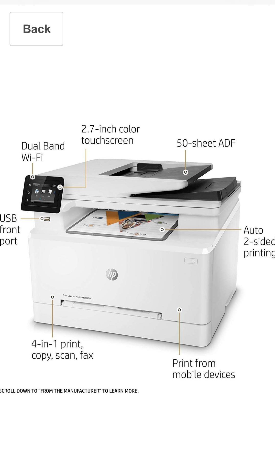 HP Color LaserJet Pro MFP M281fdw, Computers & Tech, Printers, Scanners ...