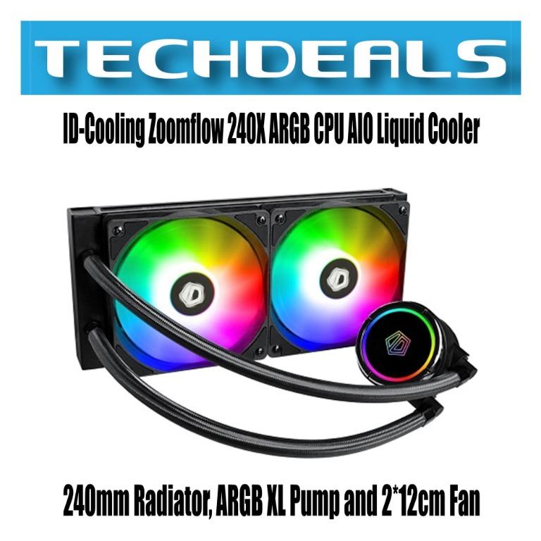 ID-Cooling Zoomflow 240X ARGB CPU AIO Liquid Cooler 240mm Radiator, ARGB XL Pump and 2*12cm Fan ...