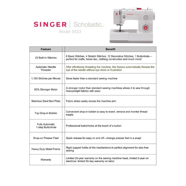 Singer 5523 Sewing Machine, Hobbies & Toys, Stationery & Craft, Craft ...