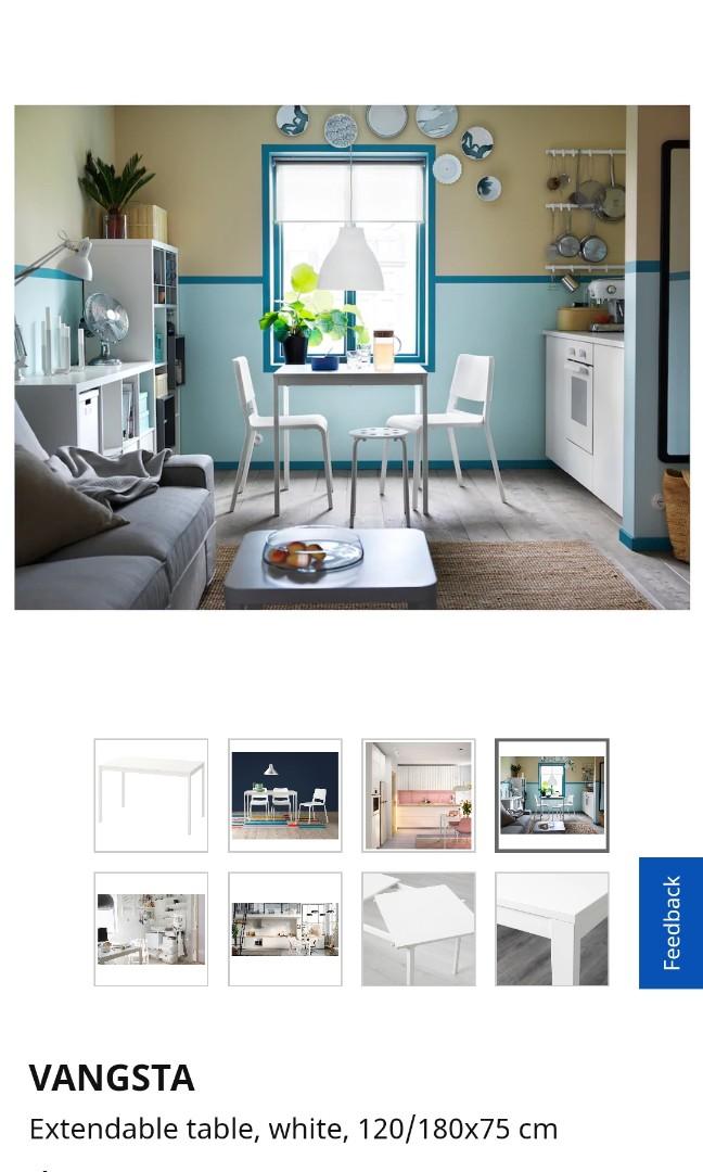 IKEA VANGSTA Extendable dining table, white, 80/120x70 cm, Furniture ...