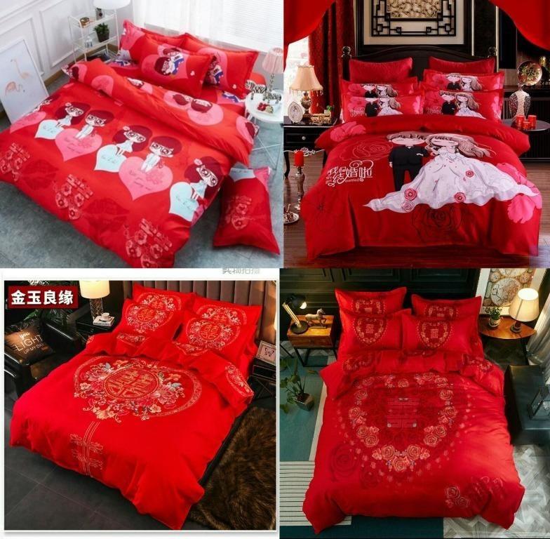 (PO) 喜 Traditional Wedding Bedsheet Set, Furniture & Home Living ...