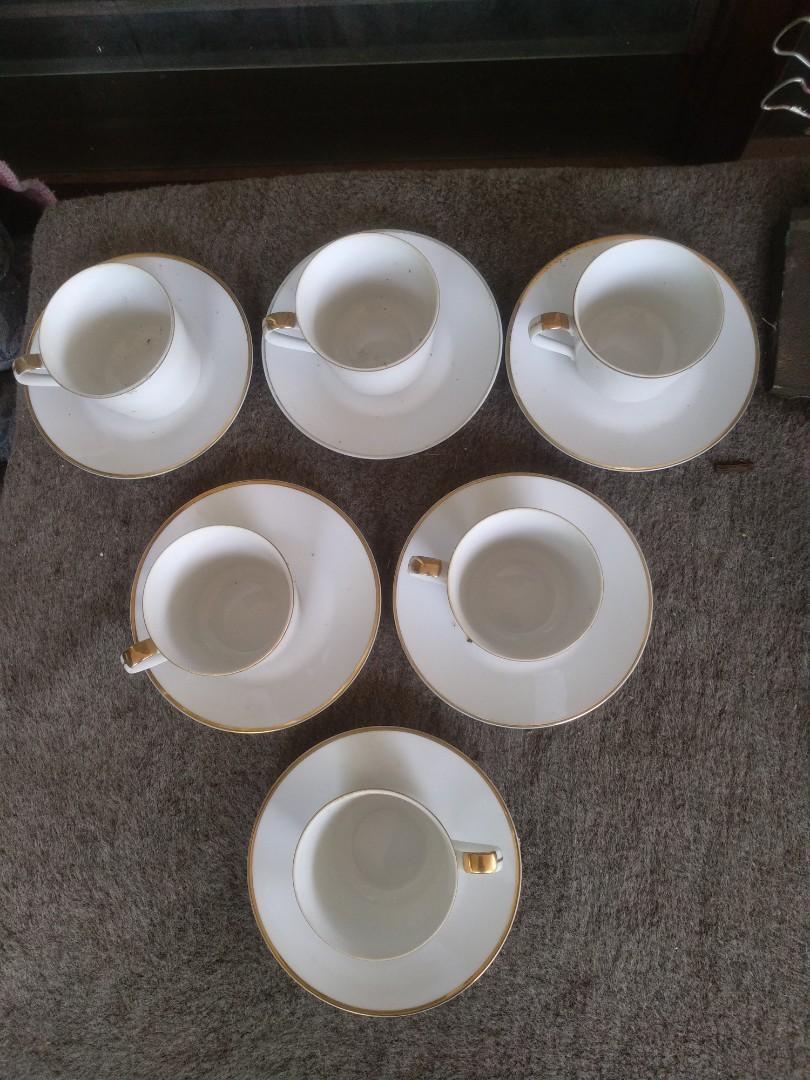 6 Tea set warna putih lapis emas merek royal yamato japan, Kitchen ...