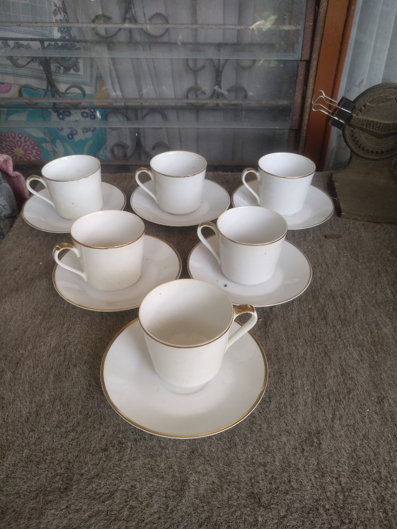6 Tea set warna putih lapis emas merek royal yamato japan, Kitchen ...