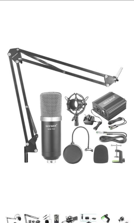Neewer NW-700 Condenser Microphone Kit - Black Mic, Black 48V Phantom ...