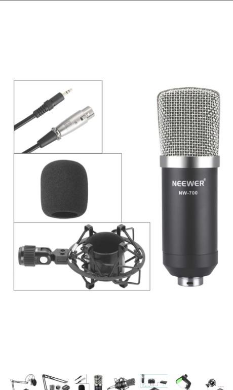 Neewer NW-700 Condenser Microphone Kit - Black Mic, Black 48V Phantom ...