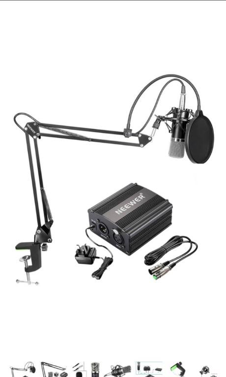 Neewer NW-700 Condenser Microphone Kit - Black Mic, Black 48V Phantom ...