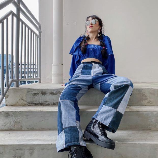 Vintagewknd Compound Rework Patchwork Blue Jeans, Women's Fashion ...