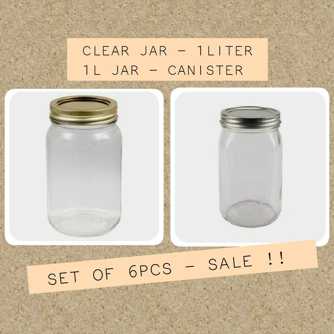 1LITER GLASS JAR , CANISTER CLEAR GLASS, Furniture & Home Living, Home ...