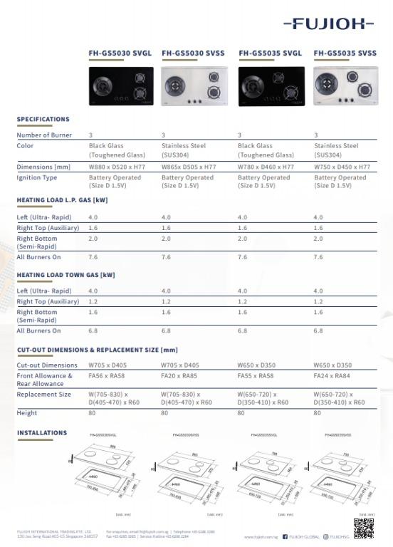 FUJIOH FR-MS1990R 90CM SLIMLINE HOOD + FUJIOH FH-GS5035 SVGL 3 BURNER ...