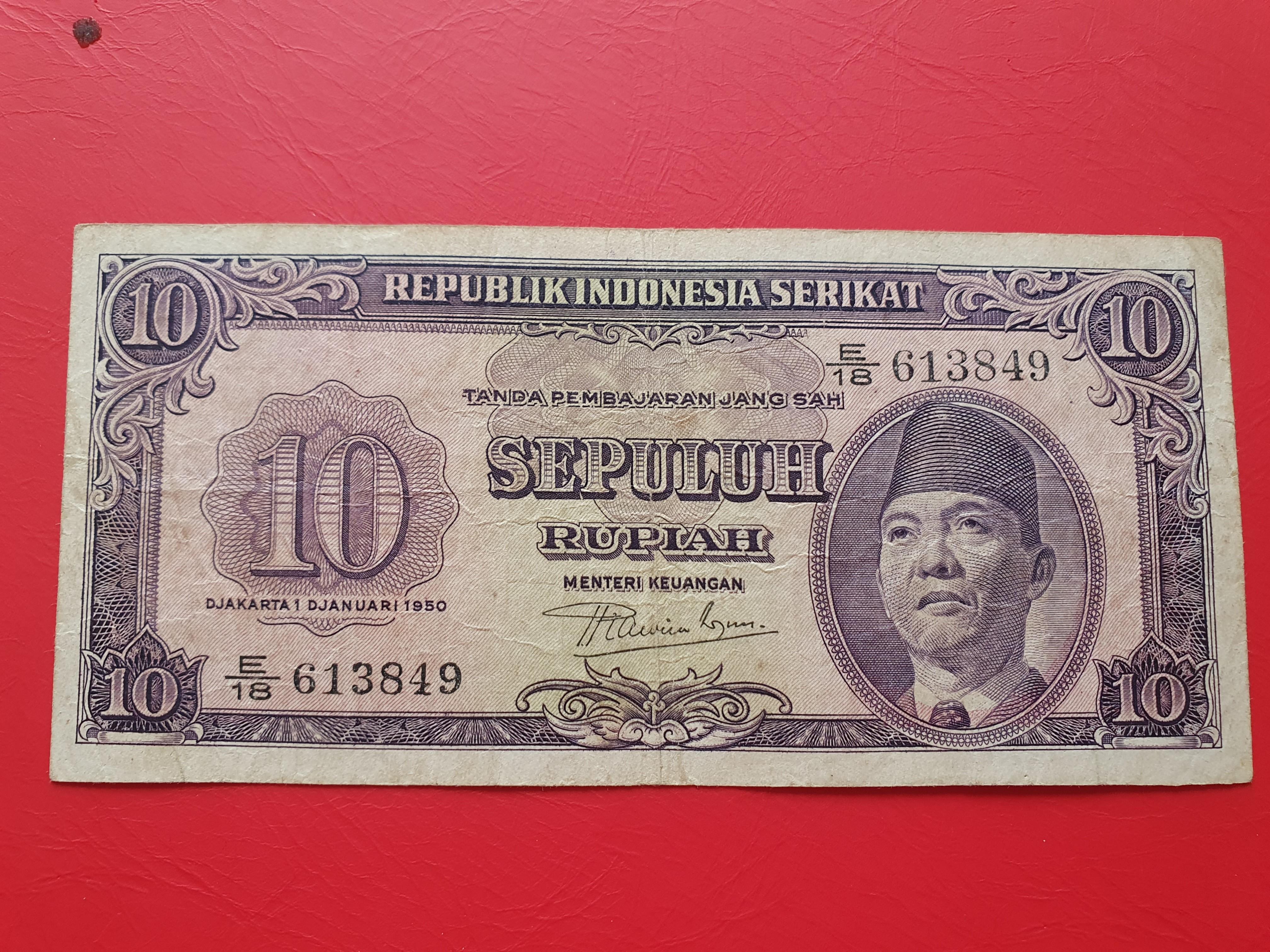 Indonesia 1950 ten rupiah note, Hobbies & Toys, Memorabilia ...