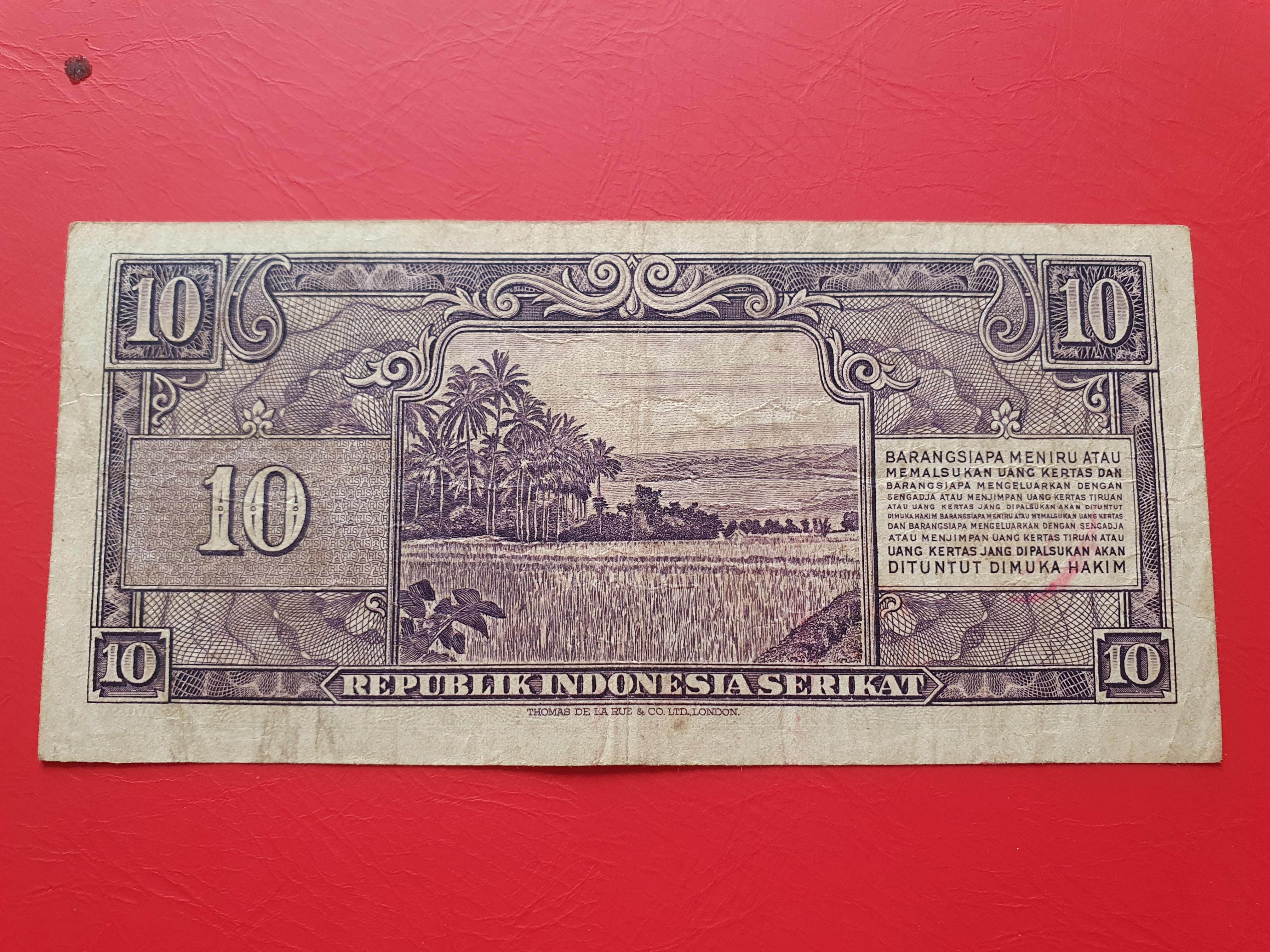 Indonesia 1950 ten rupiah note, Hobbies & Toys, Memorabilia & Collectibles, Currency on Carousell